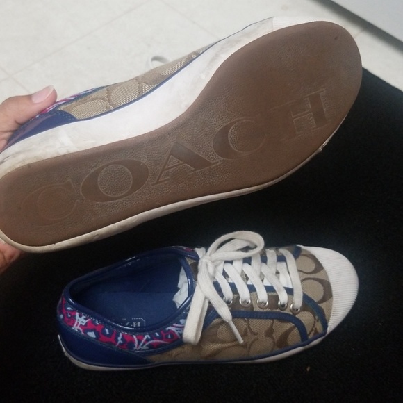 Coach | Shoes | Coach Signature Sneakers Blue Leather Trim Shoes | Poshmark